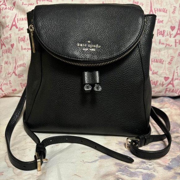 kate spade | Bags | Kate Spade Leila Pebbled Leather Medium Flap Black ...